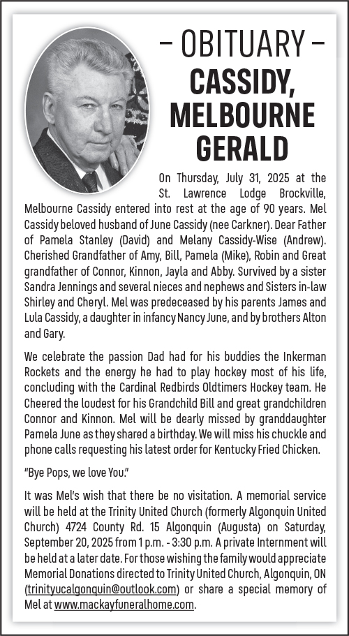 Obituary – Melbourne Gerald Cassidy - The Record News